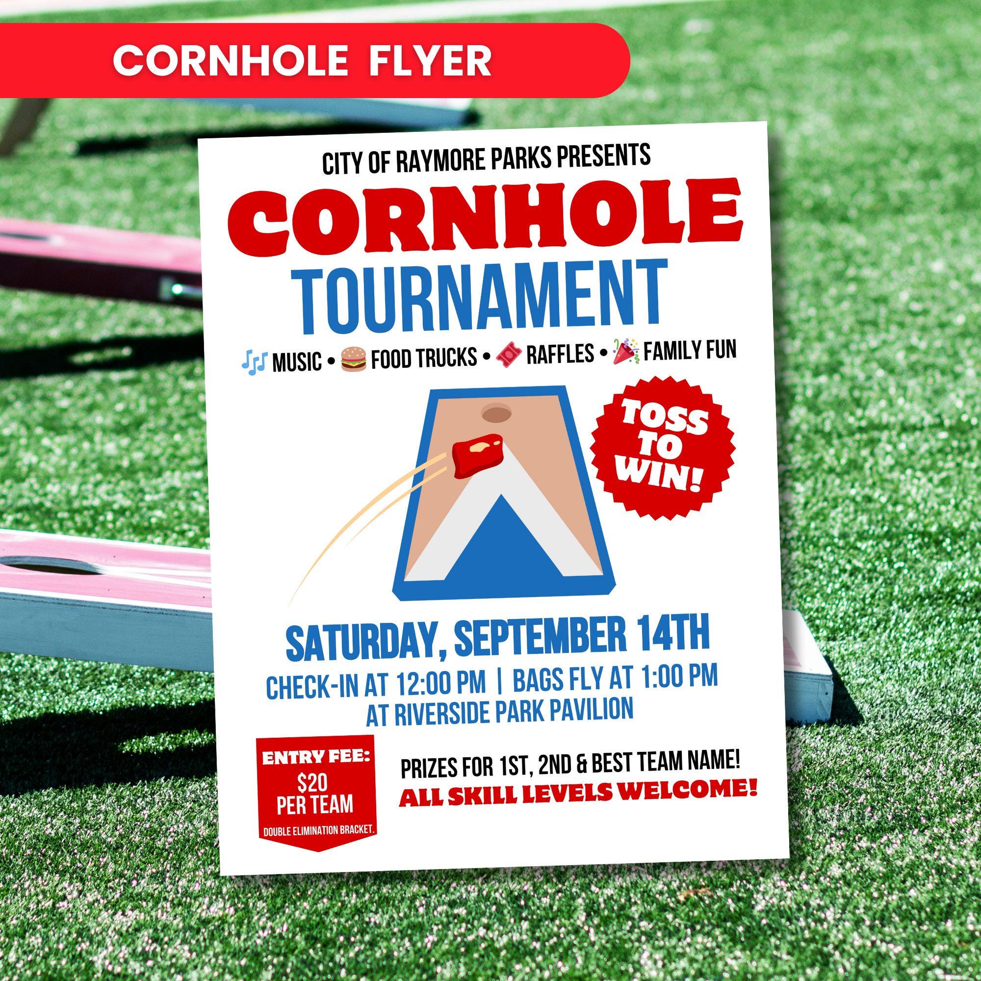 Cornhole Tournament Flyer Template – Printable Game Night Poster ...