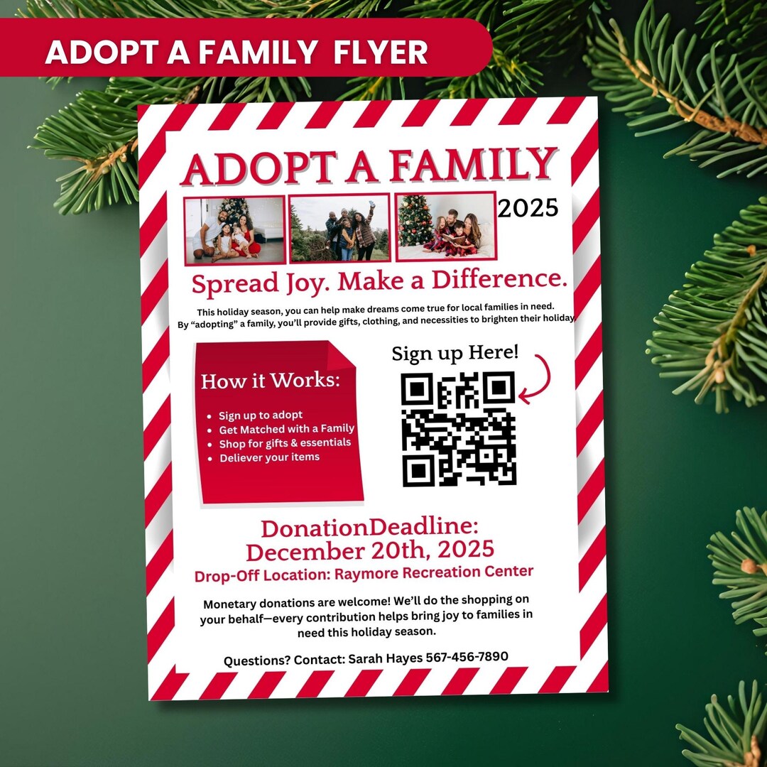 Adopt a Family Flyer, Holiday Donation Flyer, Christmas Donation Flyer ...