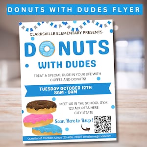 Donuts With Dudes Flyer, Donuts With Dads Flyer, Donut Event Flyer ...