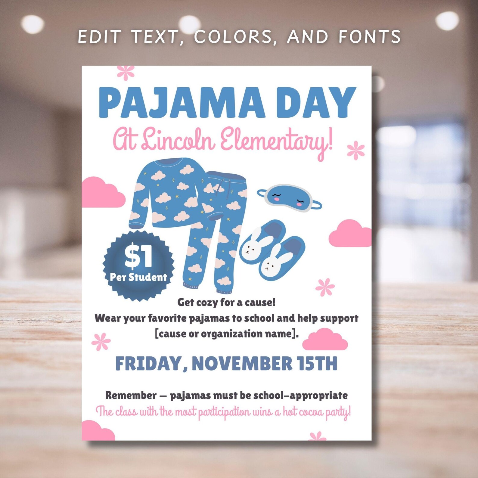 School Pajama Day Flyer, Pajama Day Flyer, Pajama Fundraiser Flyer ...