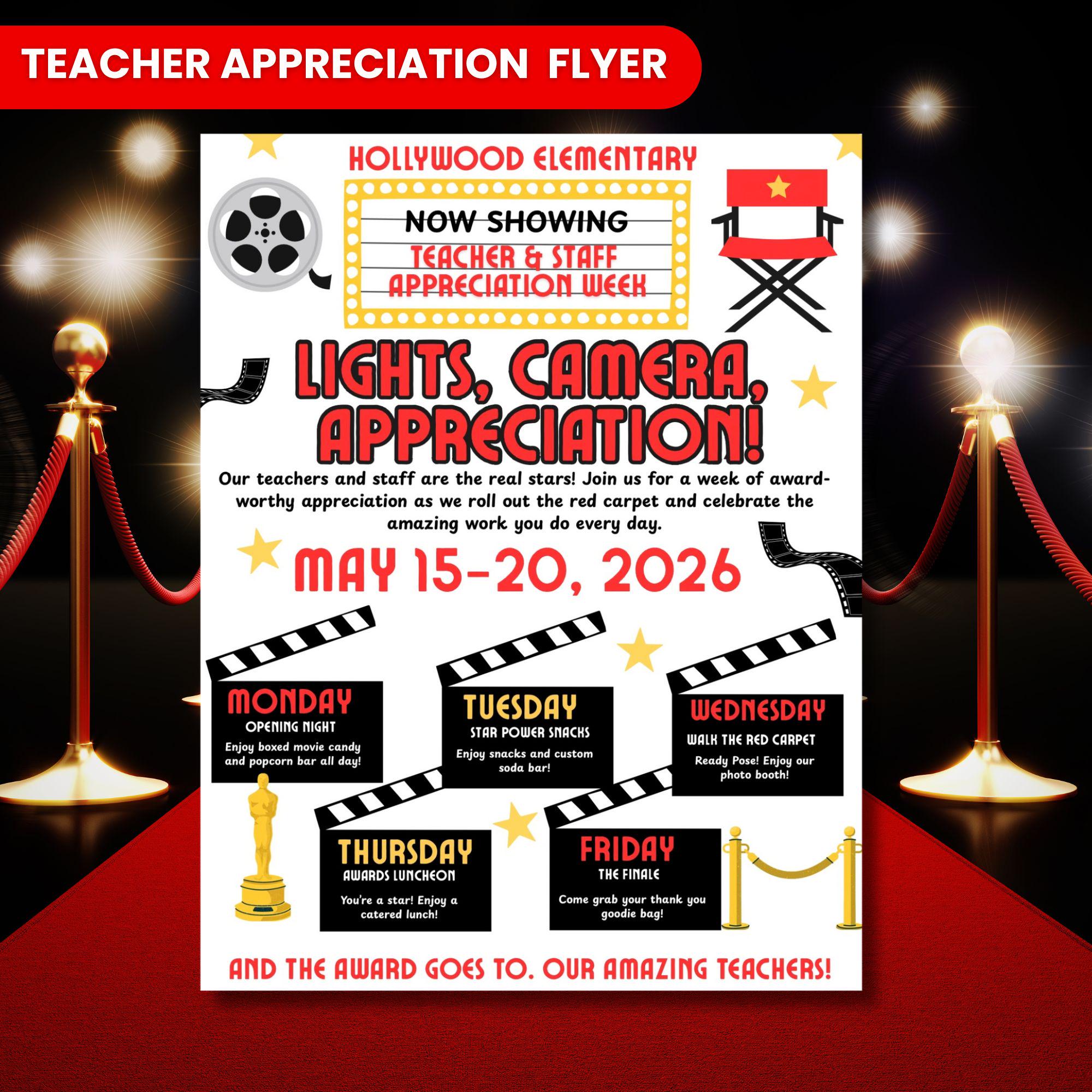 Teacher & Staff Appreciation Week Flyer Template | Hollywood Theme ...