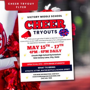 Editable Cheer Tryout Flyer Template | School Spirit Poster | Printable ...