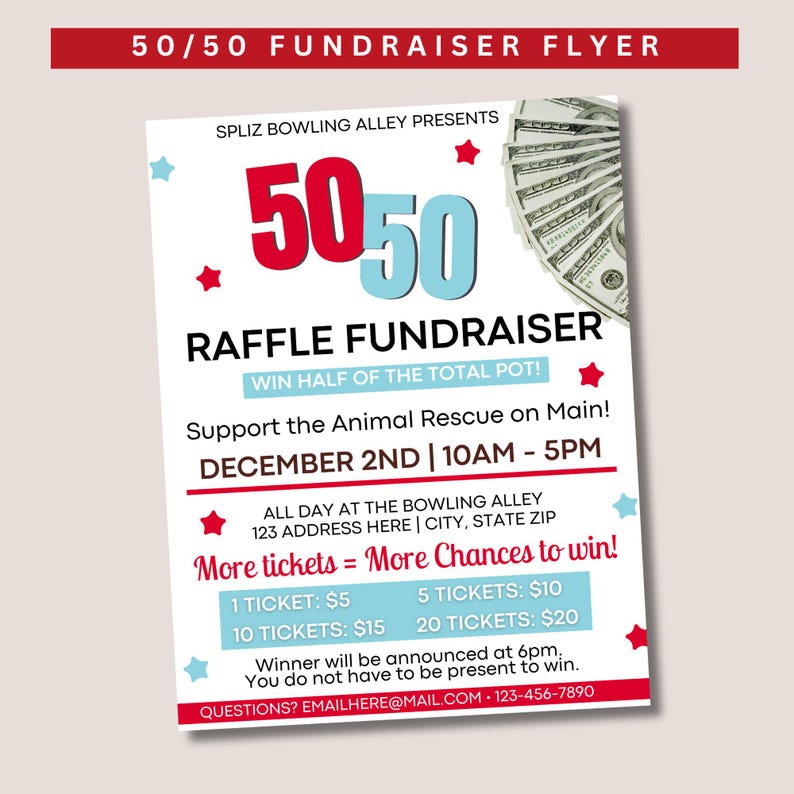 50 50 Raffle Fundraiser Flyer, Raffle Event, Raffle Flyer, Fundraiser ...