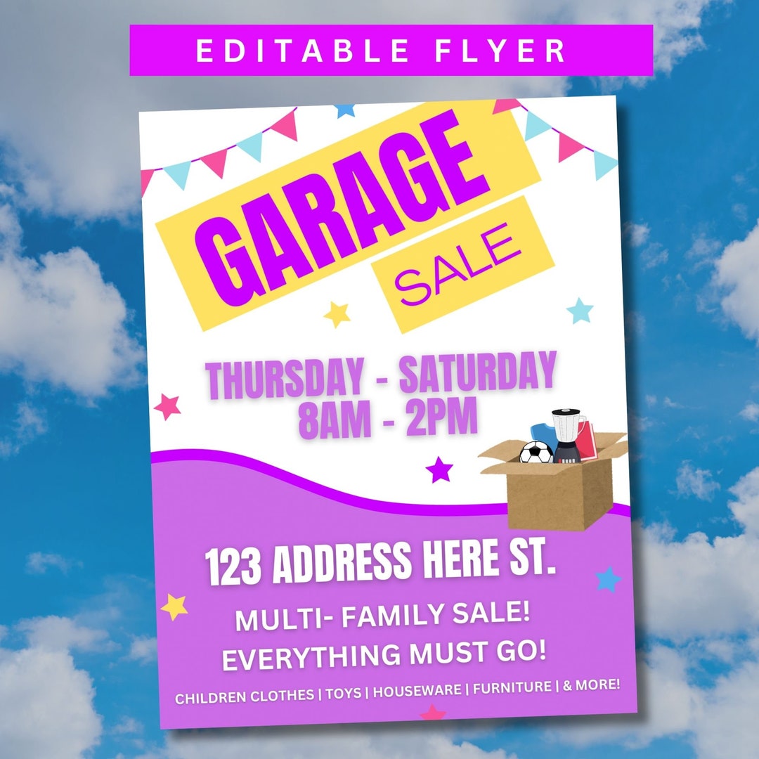Garage Sale Flyer, Flyer Template, Yard Sale Flyer, Garage Sale Sign ...