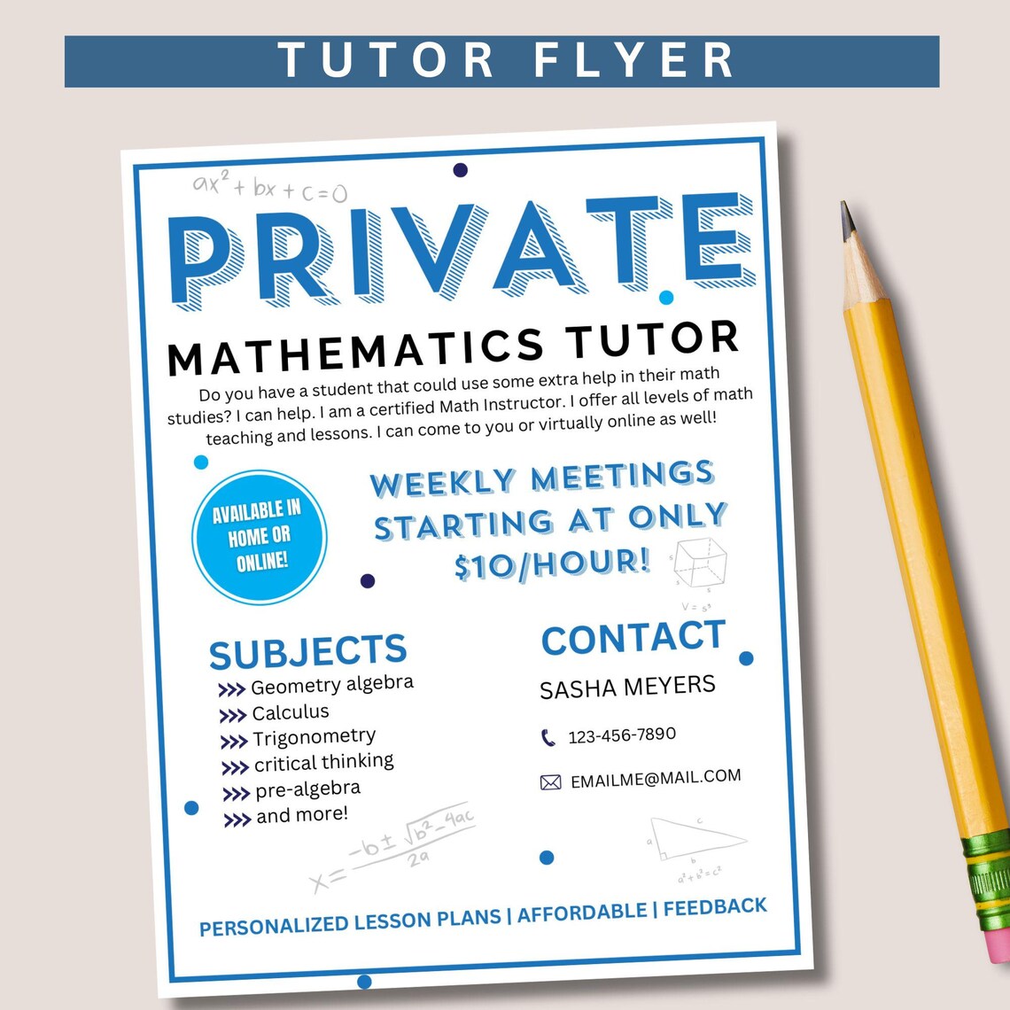 Math Tutor Flyer, Math Teacher Flyer, Tutoring Flyer, Tutoring ...