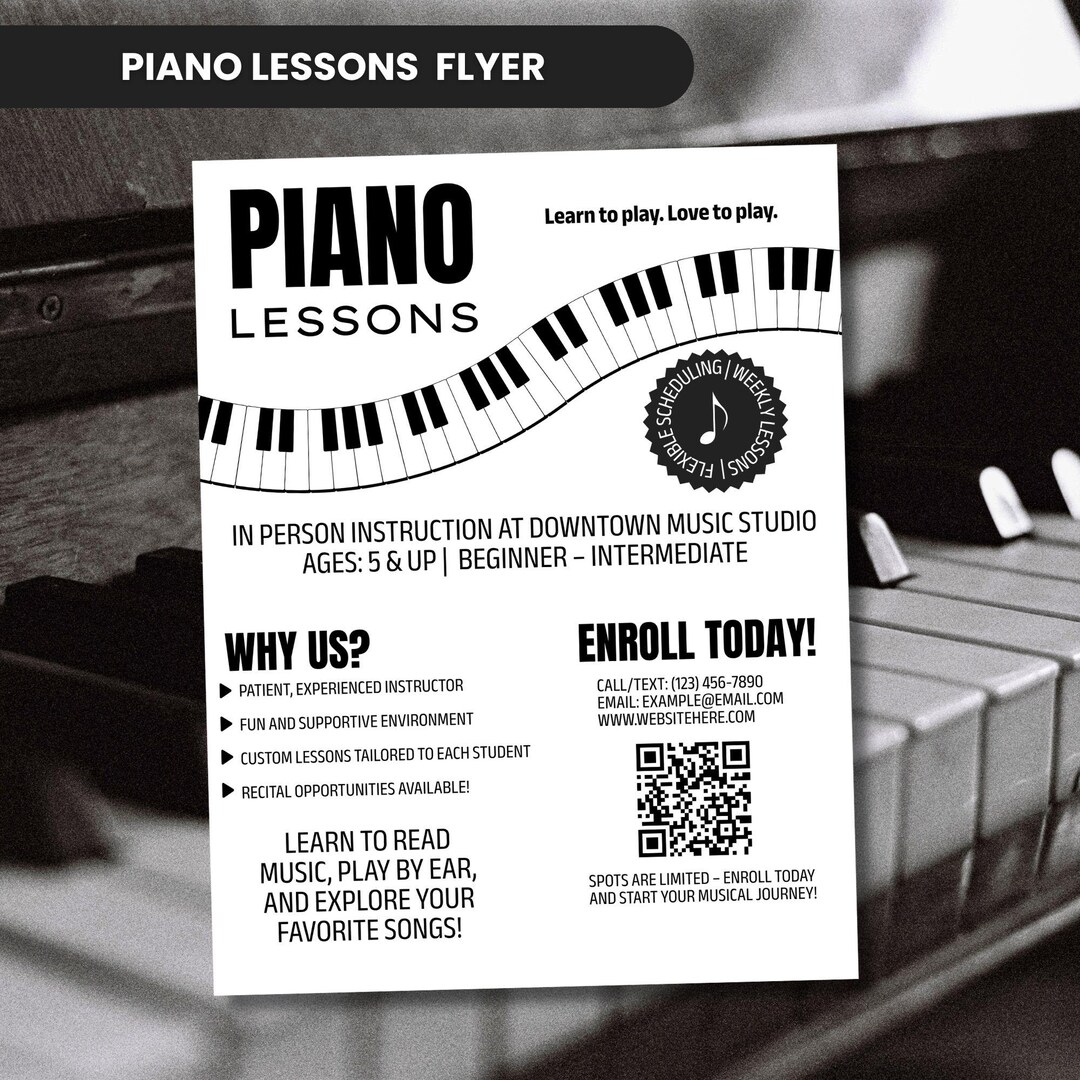 Piano Lessons Flyer Template, Piano Lessons, Music Lessons Flyer, Music ...