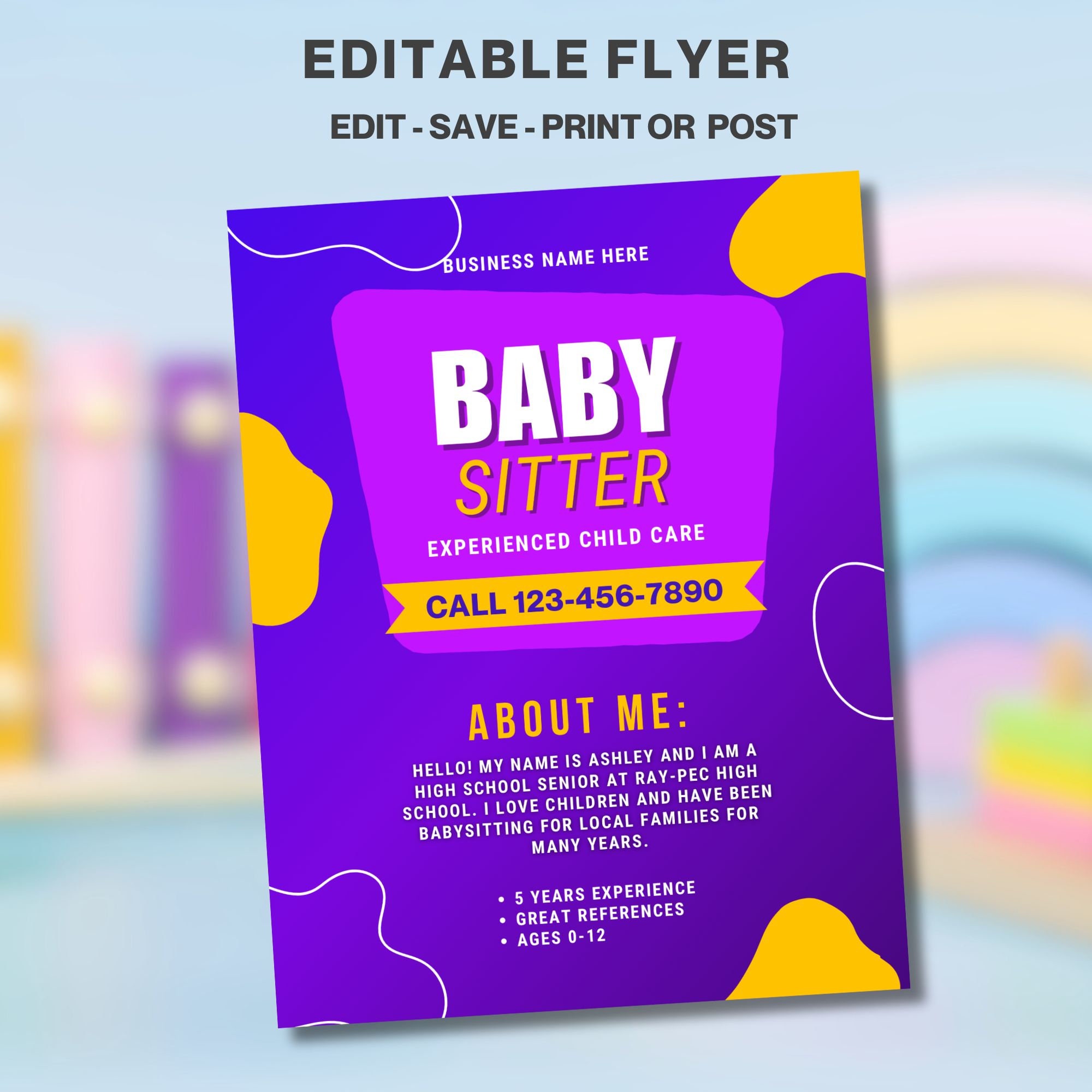 Babysitter Editable Flyer, Babysitting Flyer, Editable Flyer, Canva ...