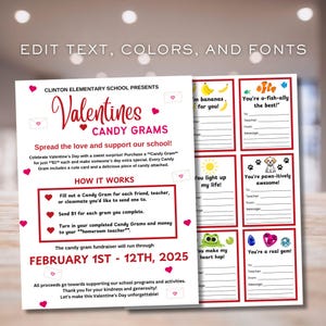 Editable Valentines Candy Gram Flyer, Valentines Fundraiser Flyer ...