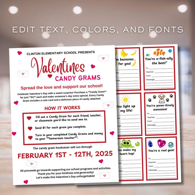 Editable Valentines Candy Gram Flyer, Valentines Fundraiser Flyer ...