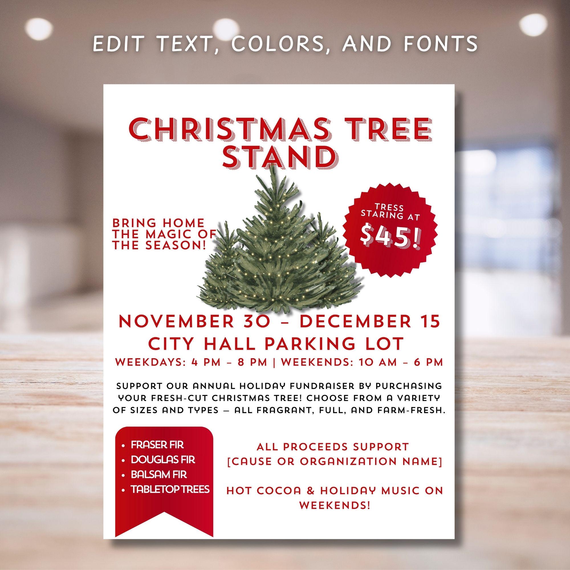 Editable Christmas Tree Stand Flyer, Christmas Tree Sale Fundraiser ...
