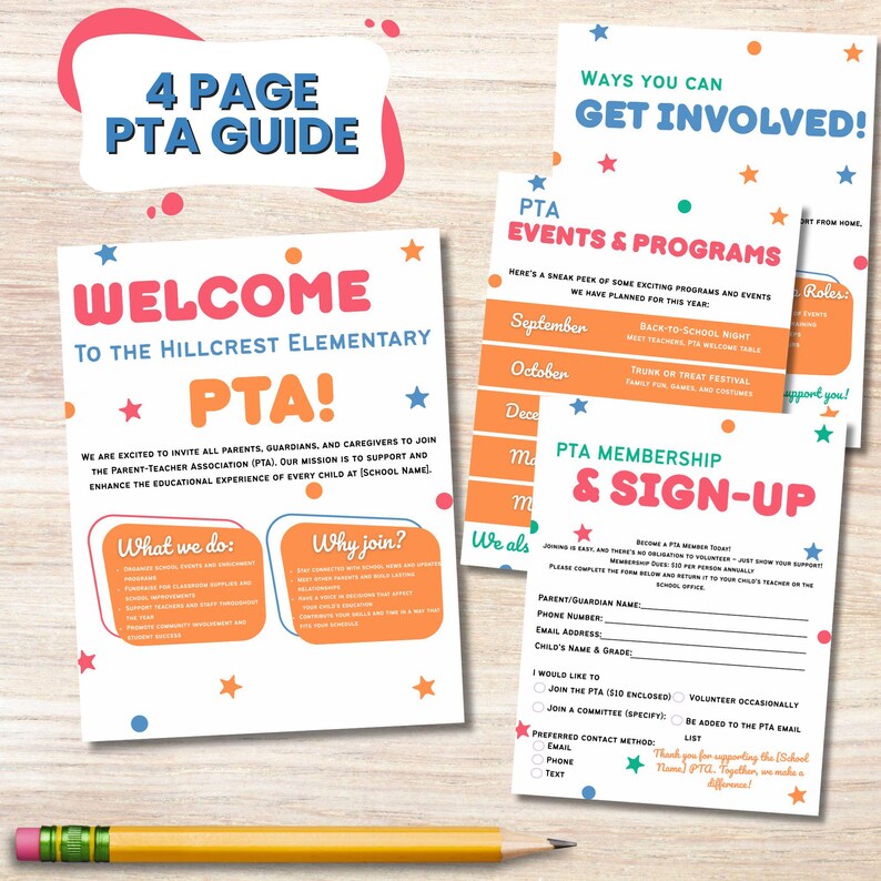 PTA Welcome Packet Template | Editable Parent Teacher Association Guide | School Volunteer Sign ...