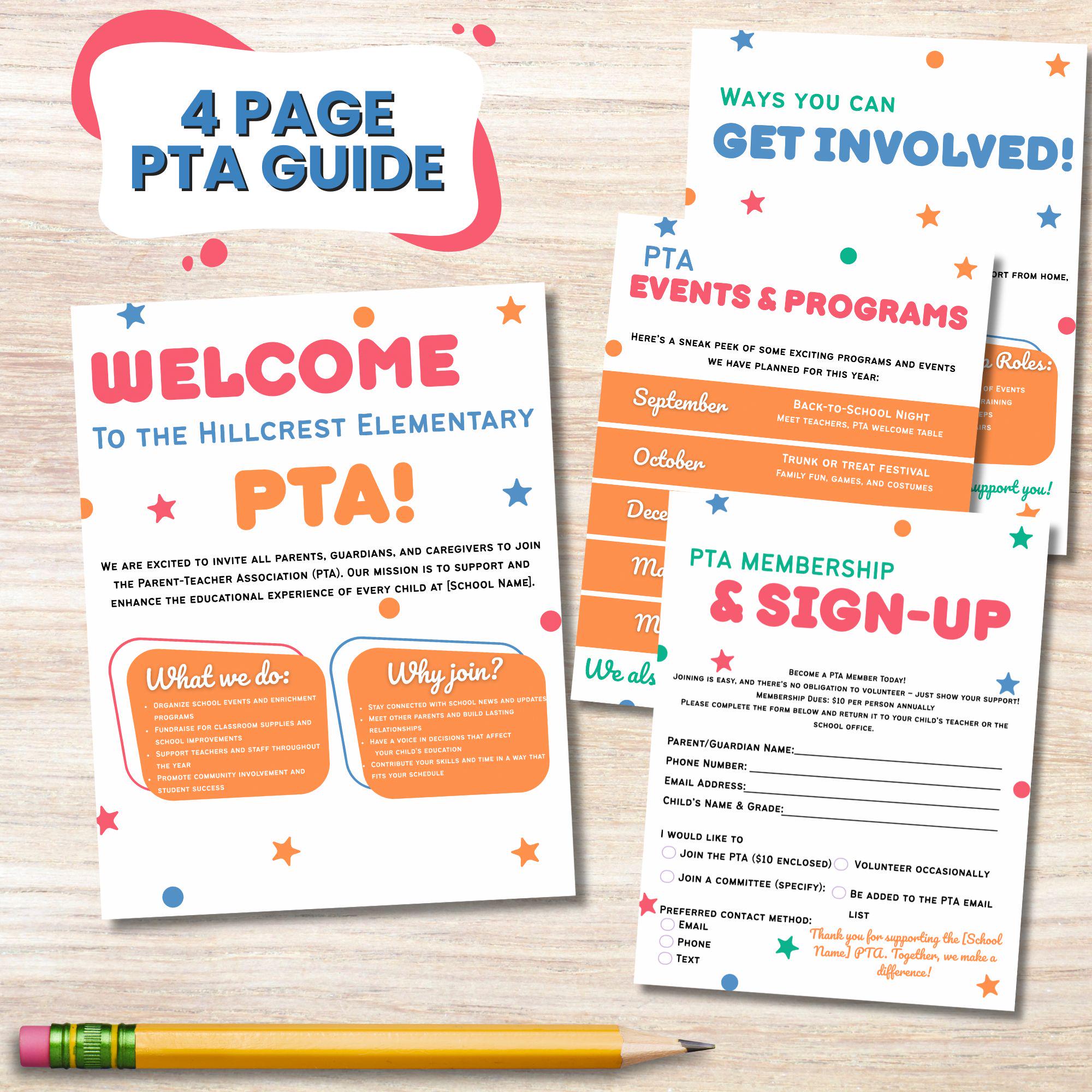 PTA Welcome Packet Template | Editable Parent Teacher Association Guide ...