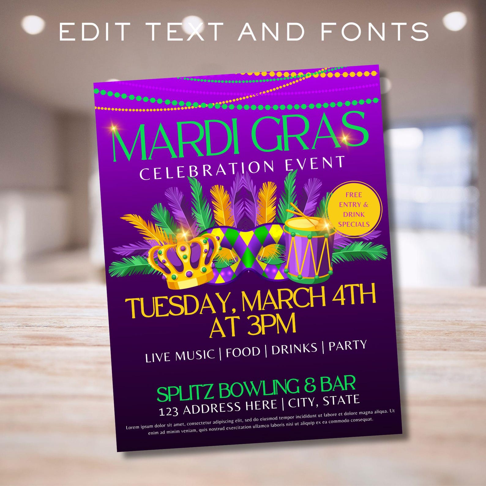 Mardi Gras Flyer, Mardi Gras Party Flyer, Fat Tuesday Flyer, Mardi Gras ...