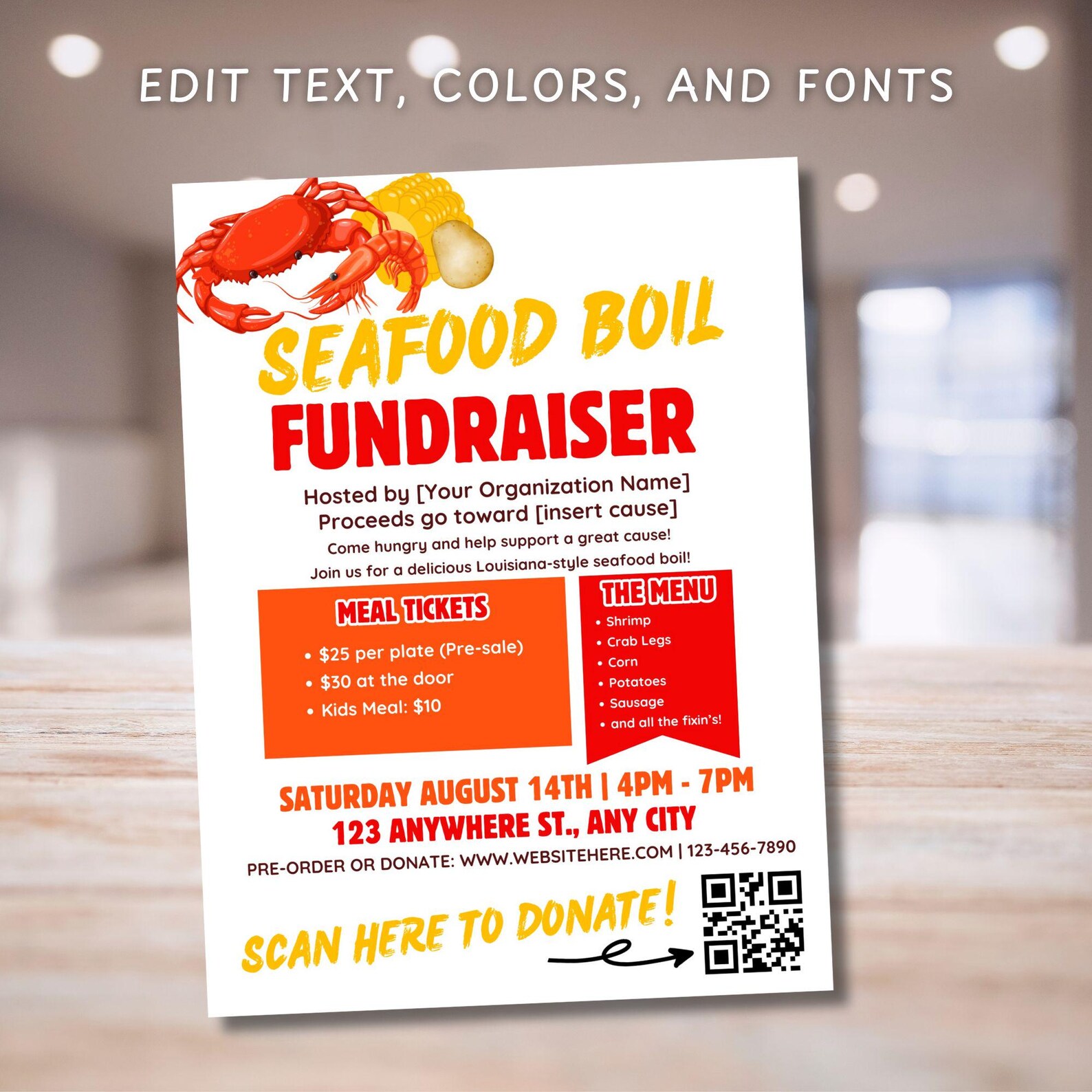 Seafood Boil Fundraiser Flyer, Seafood Flyer, Fish Fry Flyer, Crab Boil ...