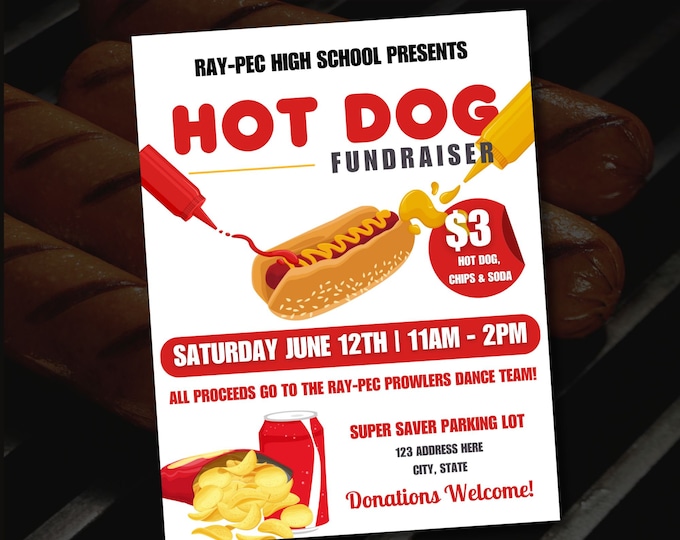 Hot Dog Dinner Flyer, Editable Hot Dog Fundraiser Invitation, Pto Pta ...