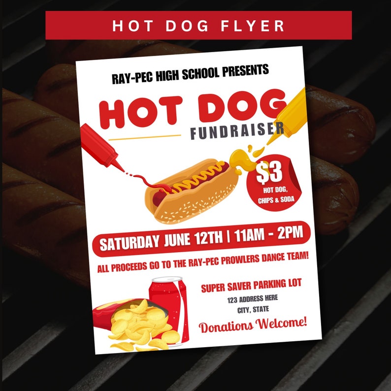 Hot Dog Fundraiser Flyer, Hot Dog Sale, Hot Dog Flyer, Fundraiser Flyer ...