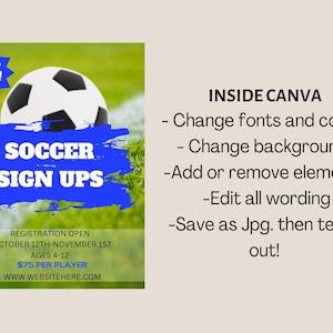 Editable Flyer, Soccer Flyer, Soccer Sign up Flyer, Canva Flyer, Flyer ...