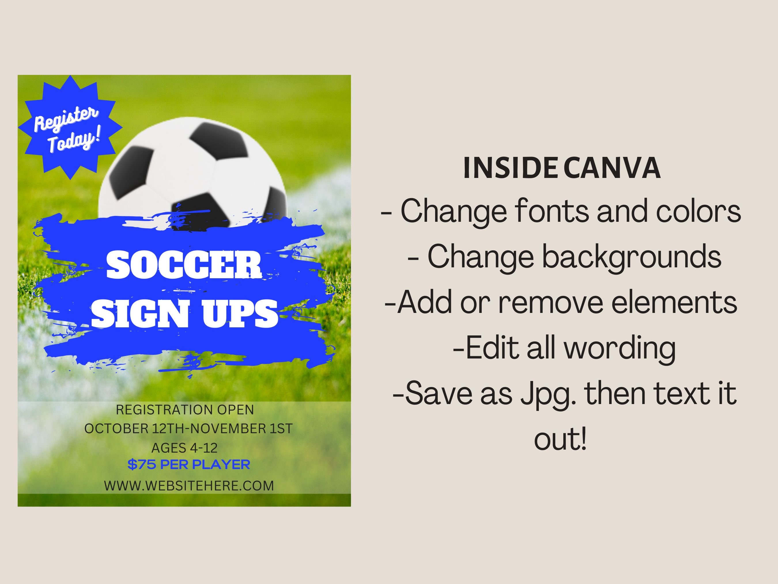 Editable Flyer, Soccer Flyer, Soccer Sign up Flyer, Canva Flyer, Flyer ...