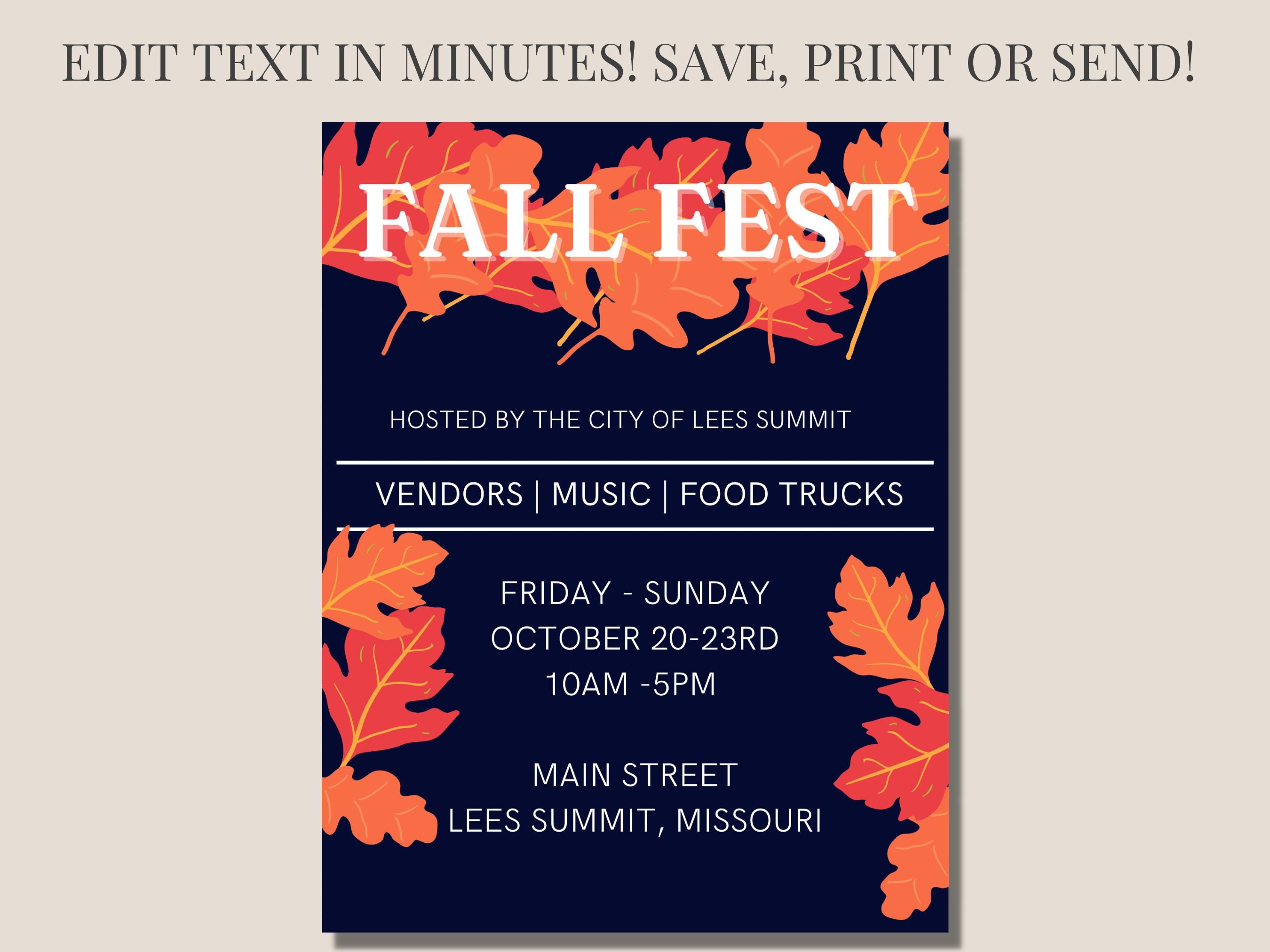 Editable Fall Festival Flyer, Fall Flyer, Flyer Template, Fall Theme ...