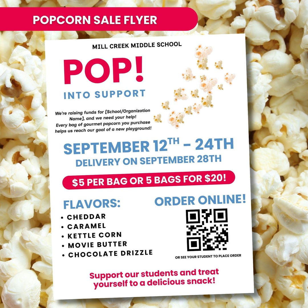 Popcorn Fundraiser Flyer, Popcorn Fundraiser Flyer, School Fundraiser ...