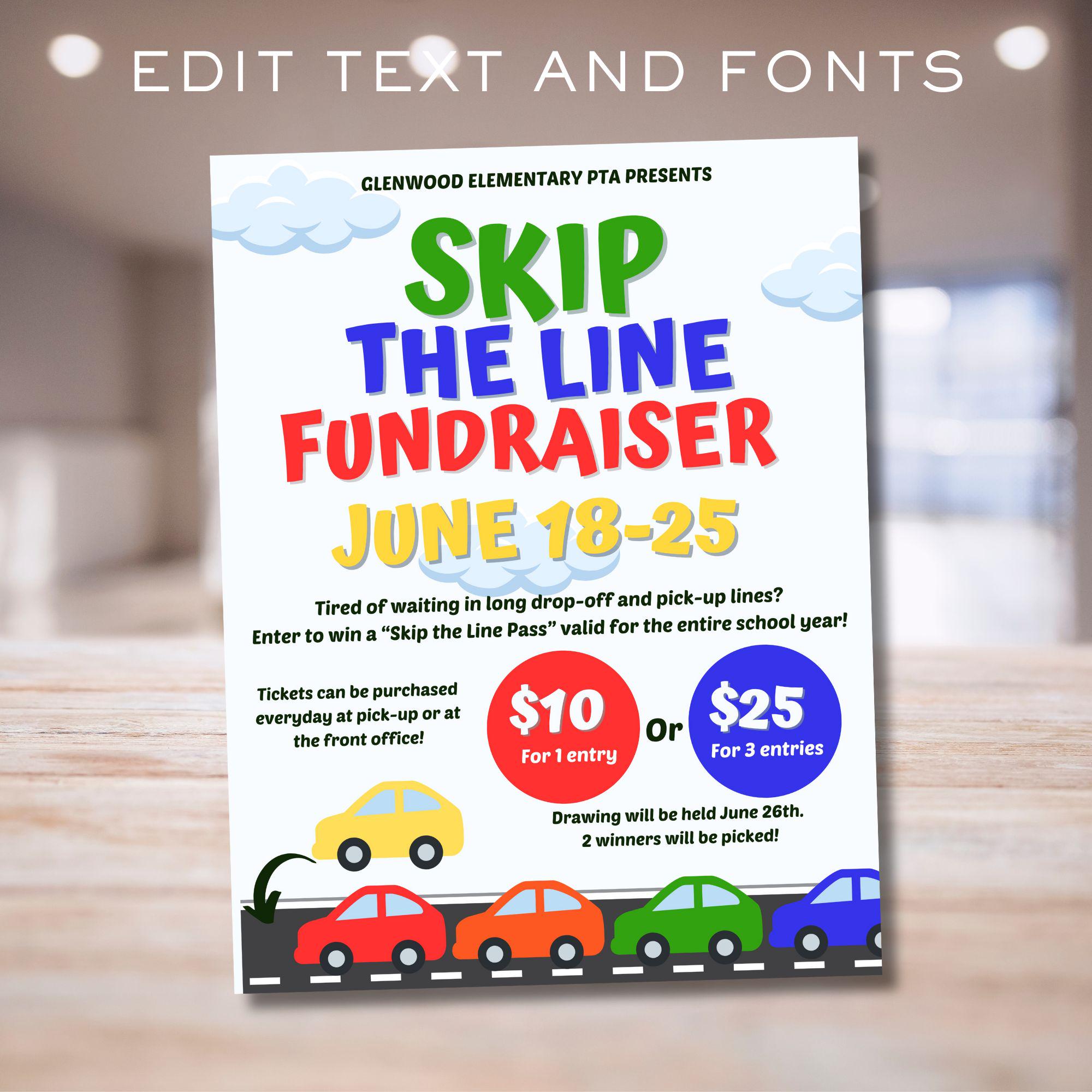 Skip the Line Fundraiser Flyer, Skip the Line Raffle Form, School ...