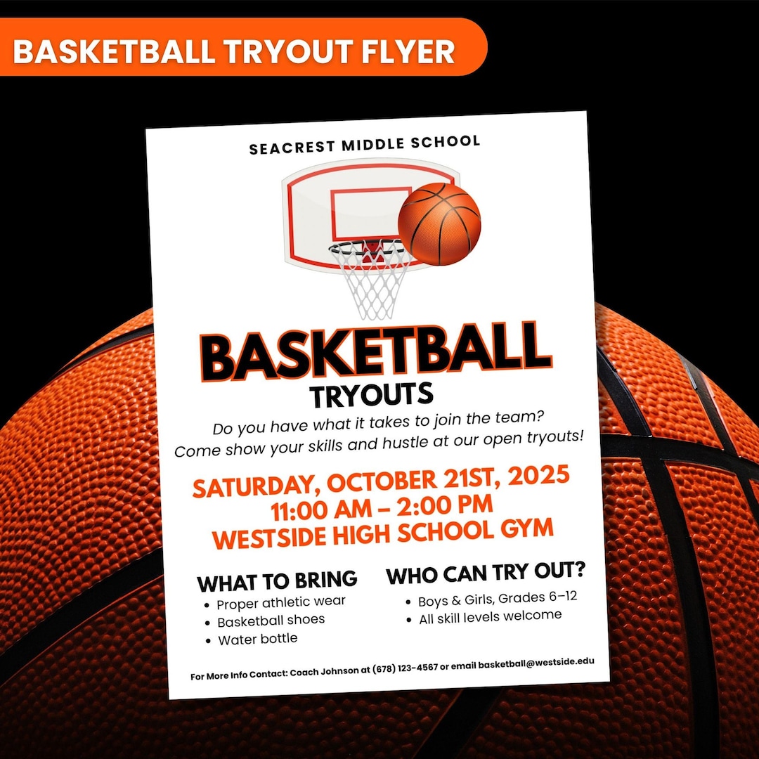 Basketball Flyer, Basketball Tryouts Flyer, Basketball Sign up Flyer ...