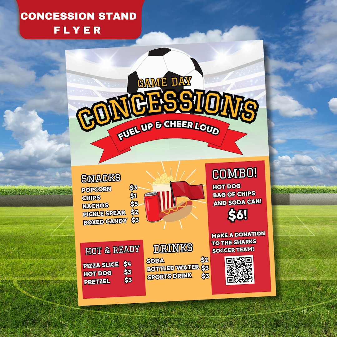 School Soccer Concessions Flyer Menu, Editable Menu, School Menu ...