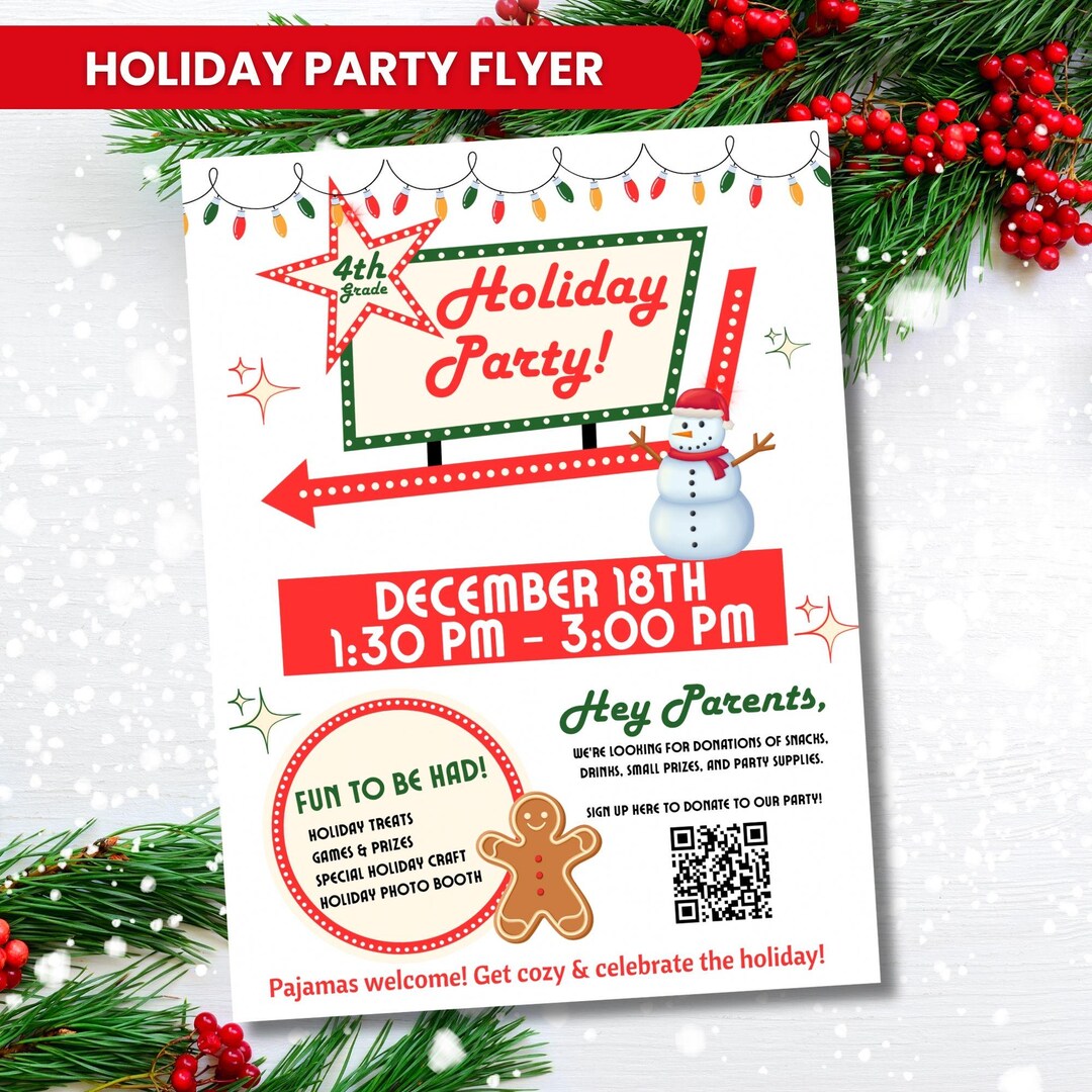 Holiday Class Party Flyer, Class Party Flyer, Christmas Party Flyer ...