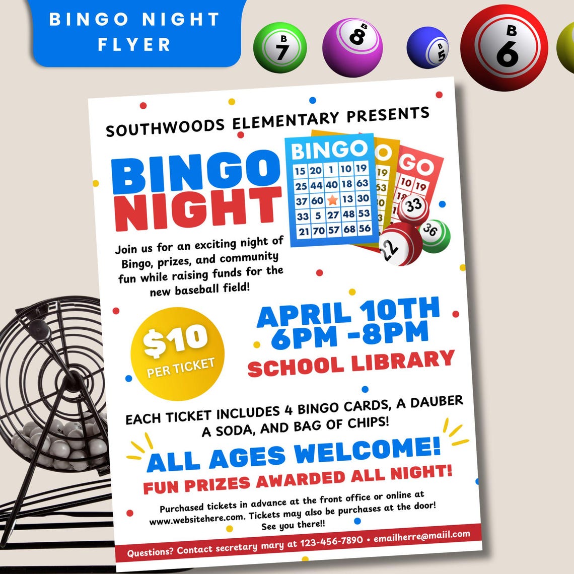 BINGO Fundraiser Flyer, Editable Flyer Template, Bingo Night, Bingo ...