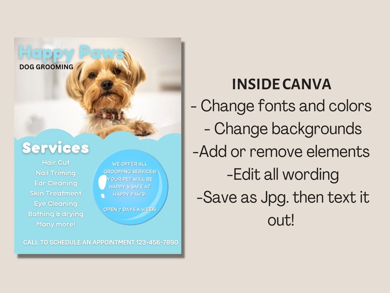 EDITABLE Dog Grooming Flyer, Dog Grooming Advertisement, Grooming ...