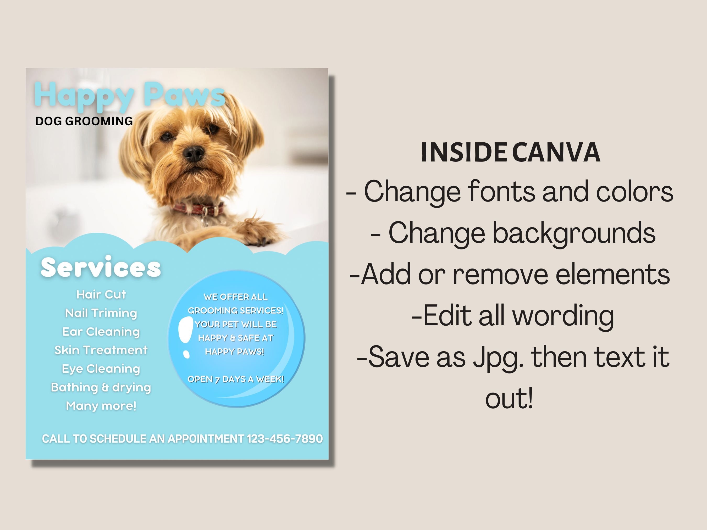 EDITABLE Dog Grooming Flyer, Dog Grooming Advertisement, Grooming ...