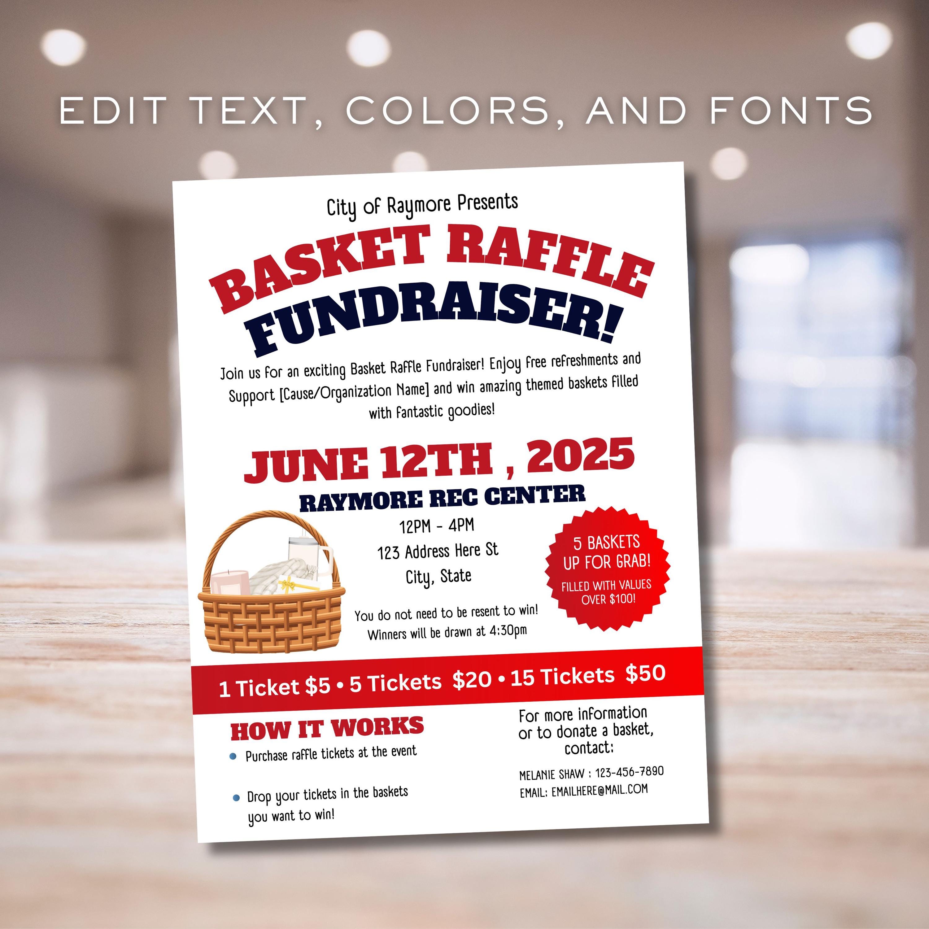 Basket Raffle Fundraiser Flyer, Raffle Event, Raffle Flyer, Fundraiser ...