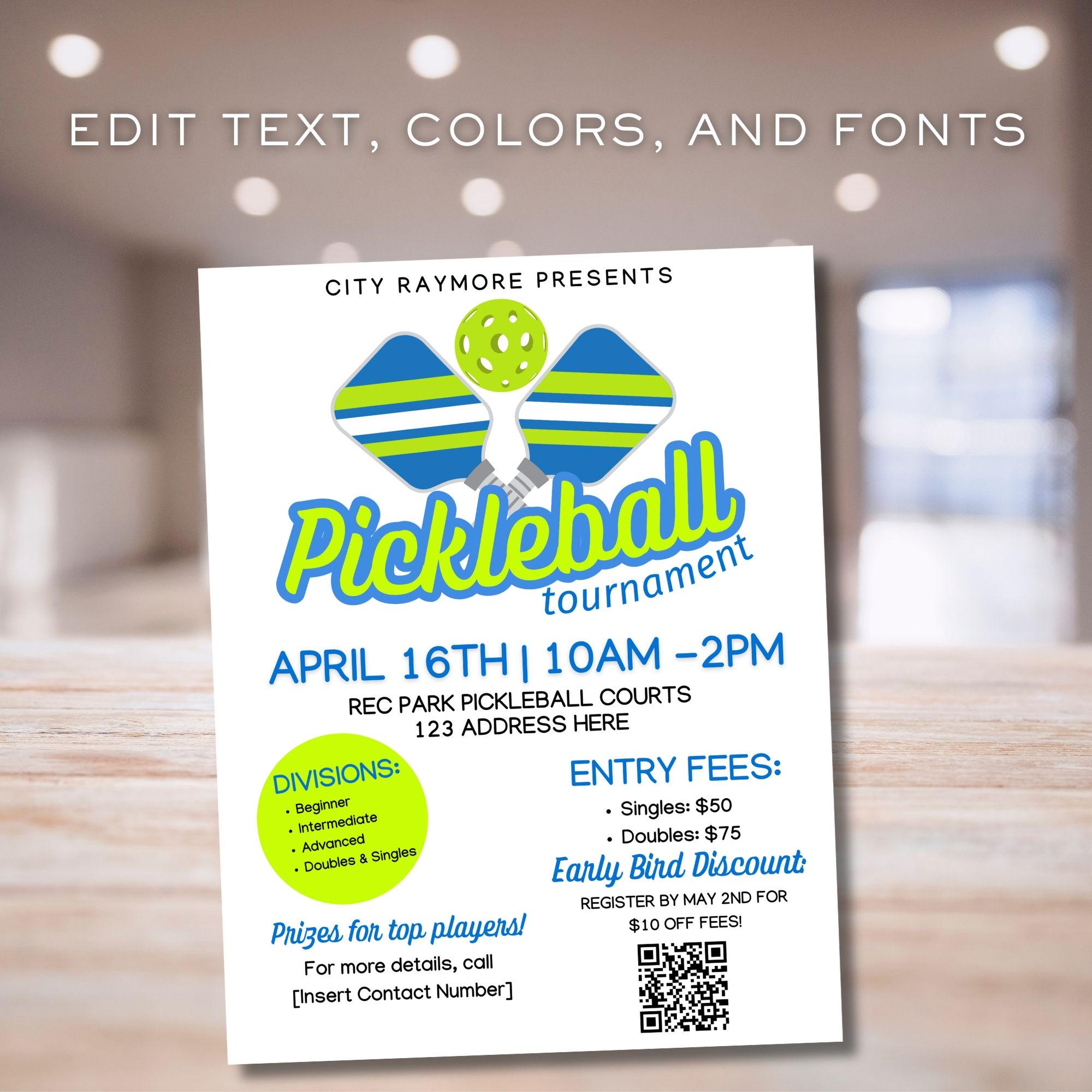 Pickleball Flyer, Pickleball Tournament Flyer, Editable Flyer ...