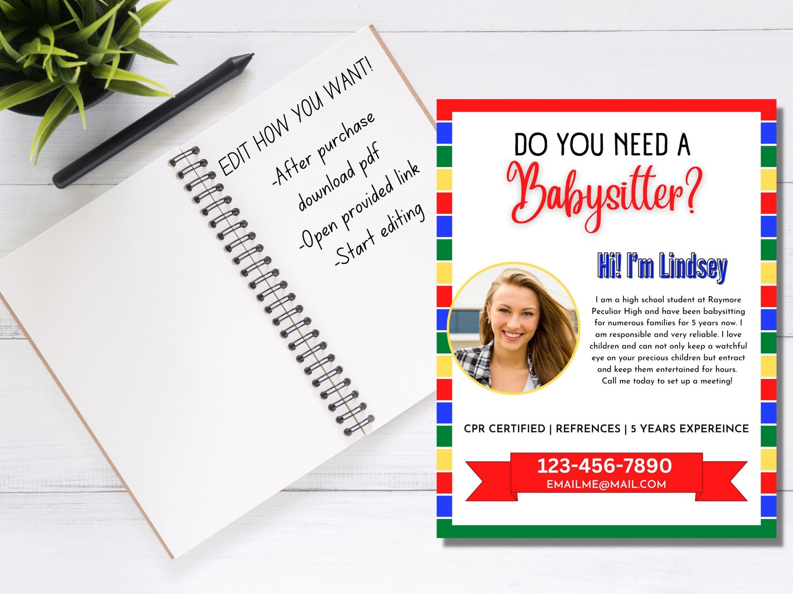 Editable Babysitter Flyer, Child Care Flyer, Canva Template, Flyer ...