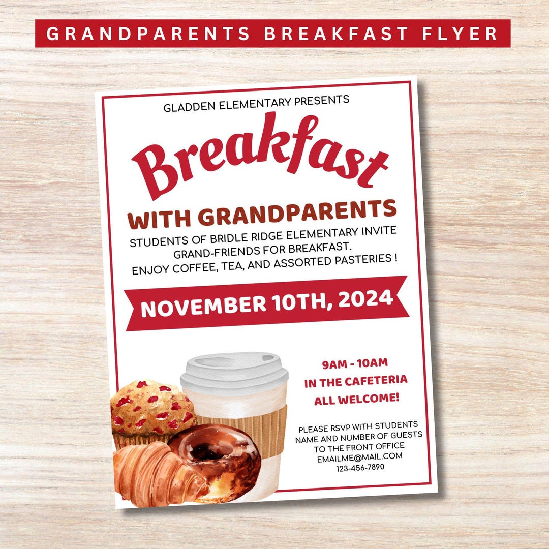 Breakfast With Grandparents Flyer, School, Breakfast, Breakfast With ...