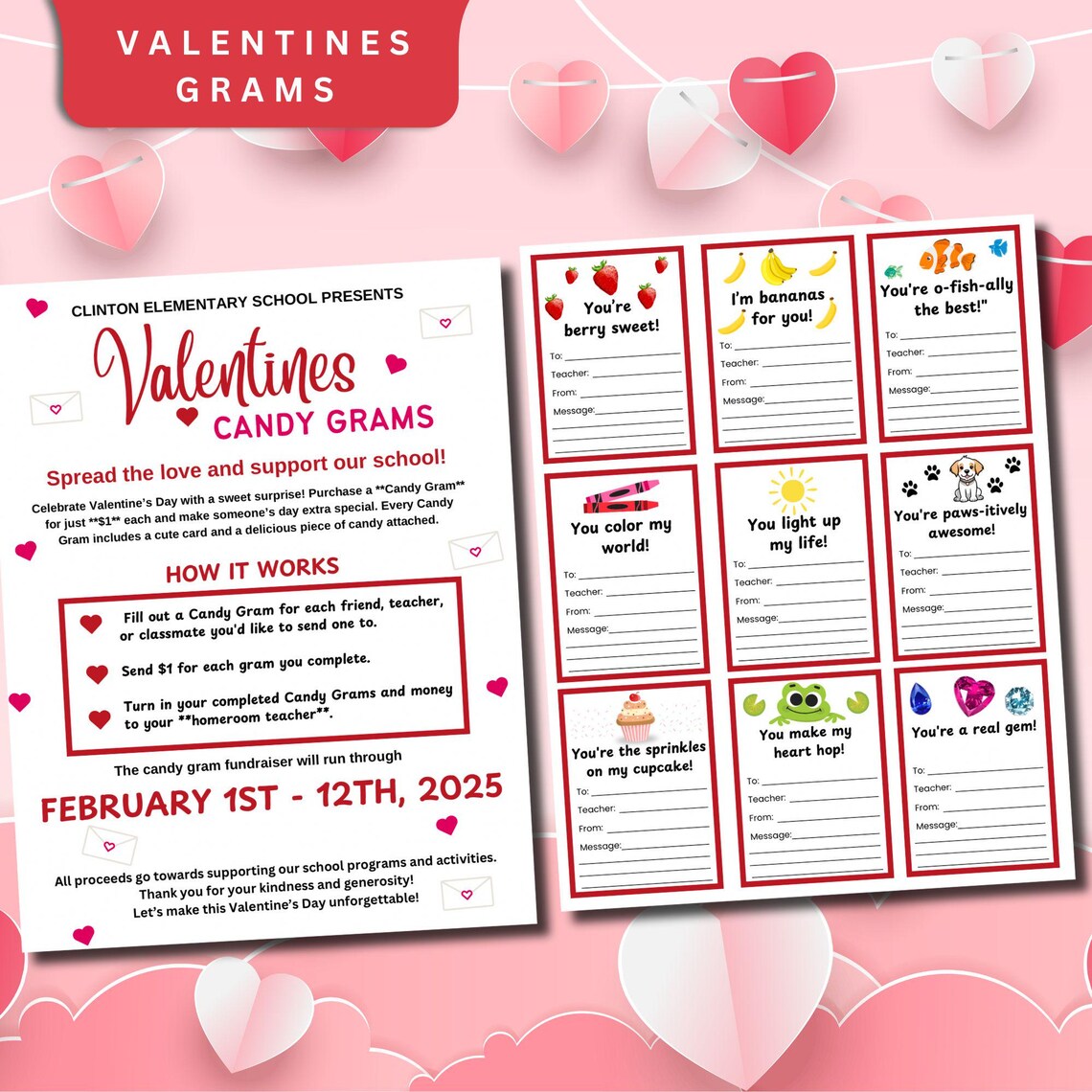 Editable Valentines Candy Gram Flyer, Valentines Fundraiser Flyer ...