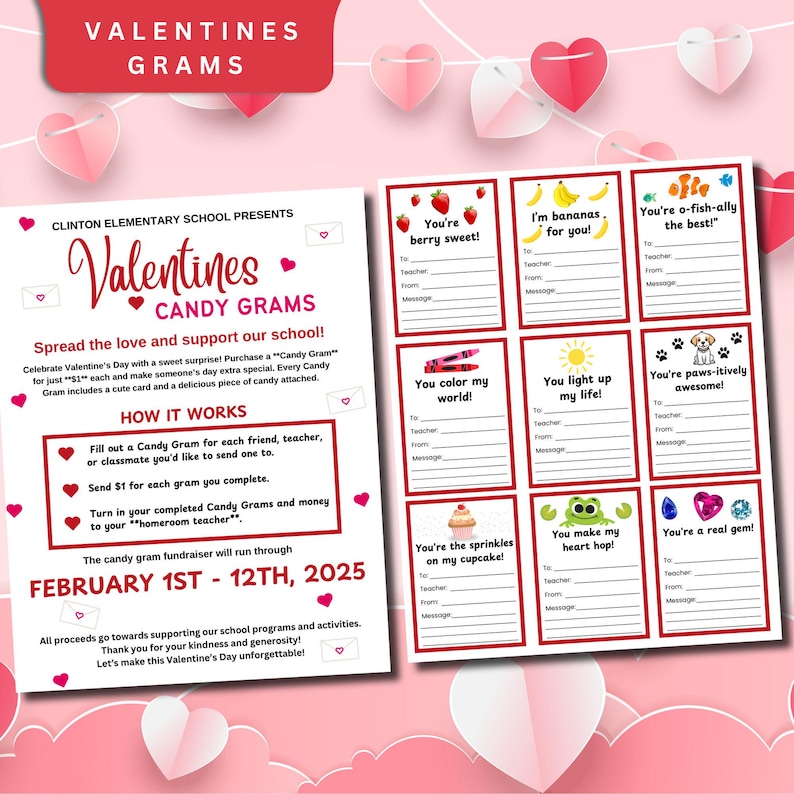 Editable Valentines Candy Gram Flyer, Valentines Fundraiser Flyer ...