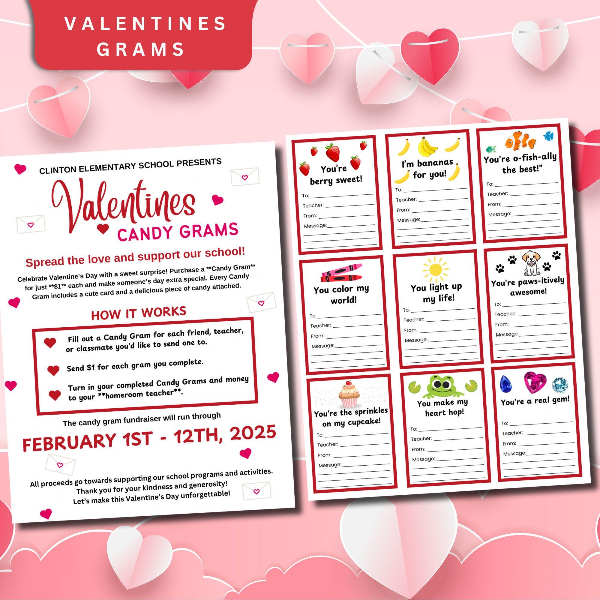 Editable Valentines Candy Gram Flyer, Valentines Fundraiser Flyer ...