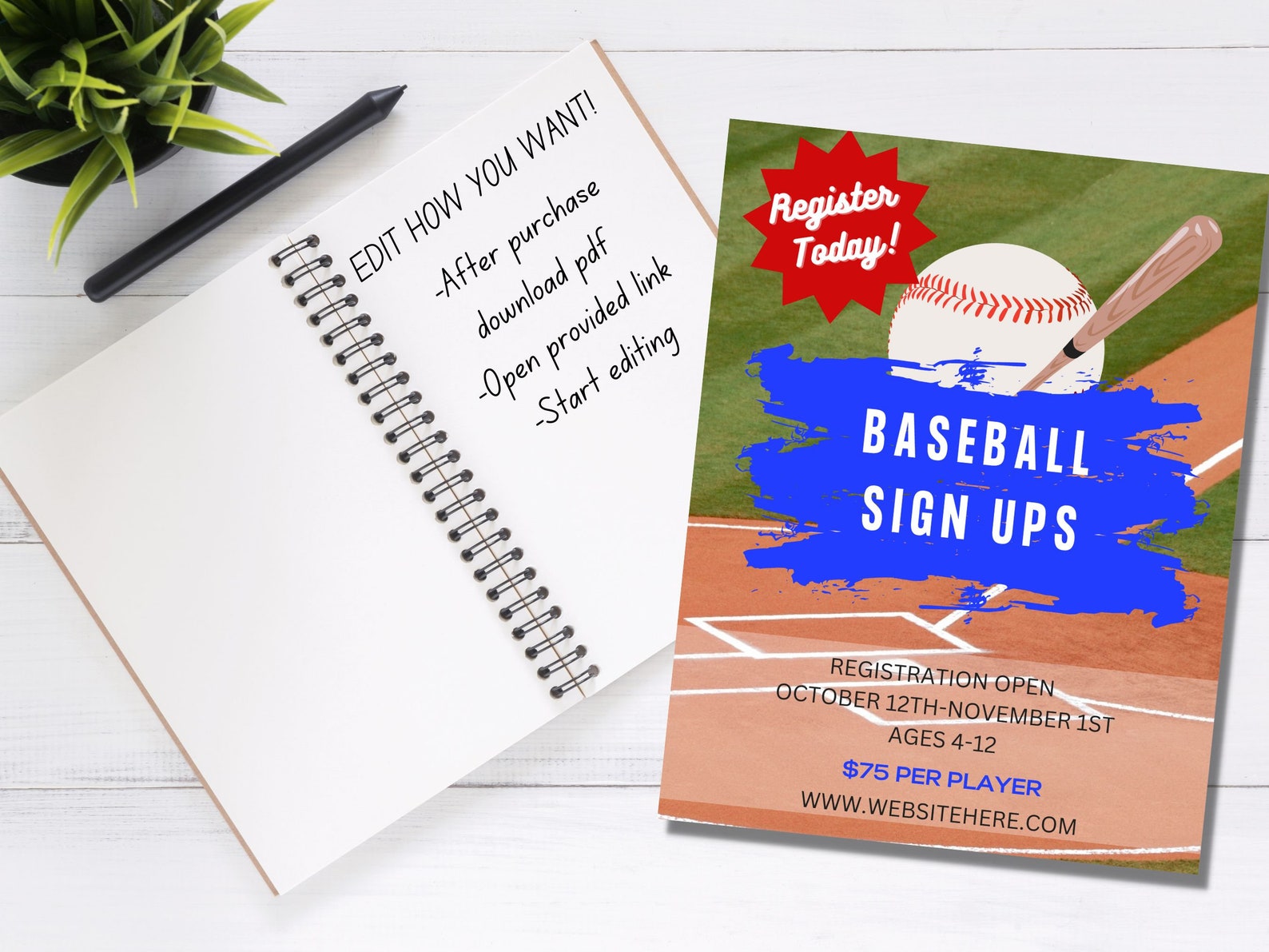 Editable Flyer, Baseball Flyer, Baseball Sign up Flyer, Canva Flyer ...