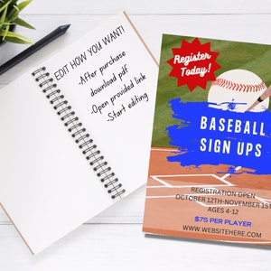 Editable Flyer, Baseball Flyer, Baseball Sign up Flyer, Canva Flyer ...