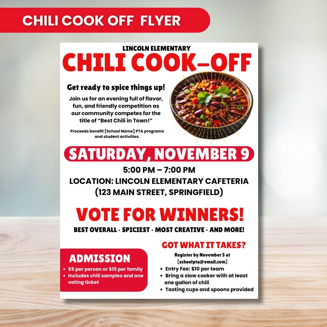 Chili Cook off Flyer, Chili Competition, Chili Theme Flyer, Event Flyer ...