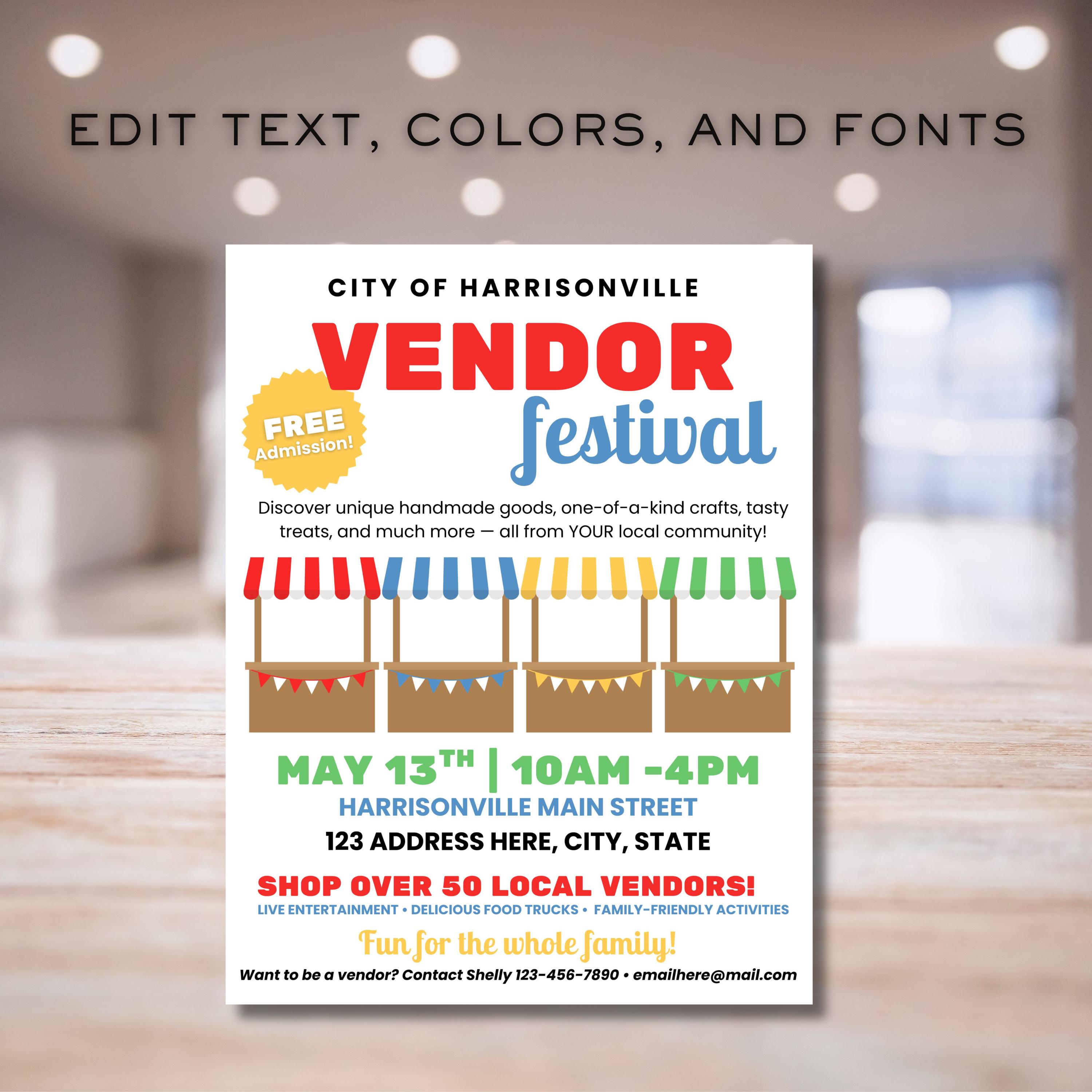 Community Vendor Event Flyer, Local Market Festival Poster, Editable ...