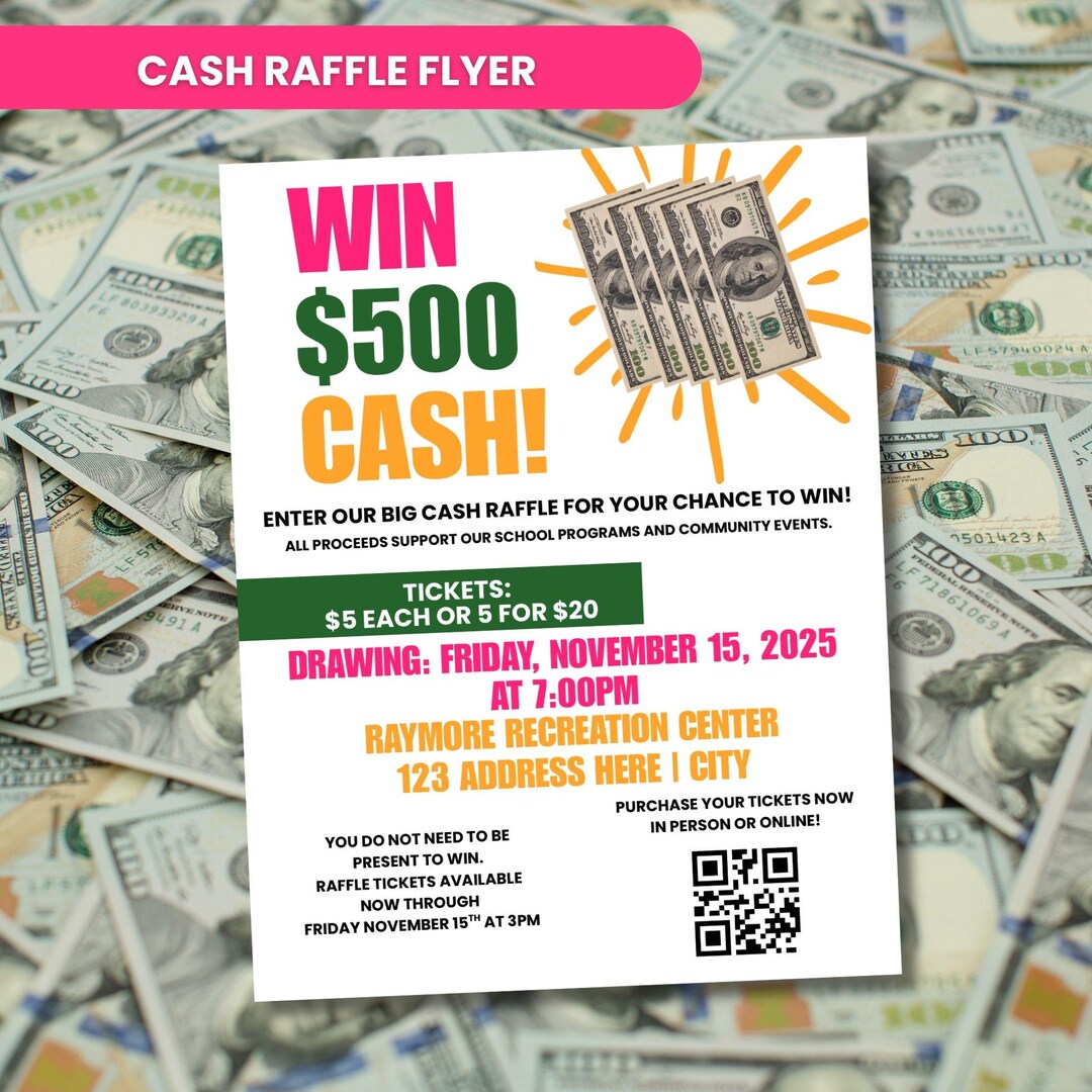 Cash Raffle Fundraiser Flyer, Raffle Event, Raffle Flyer, Fundraiser ...