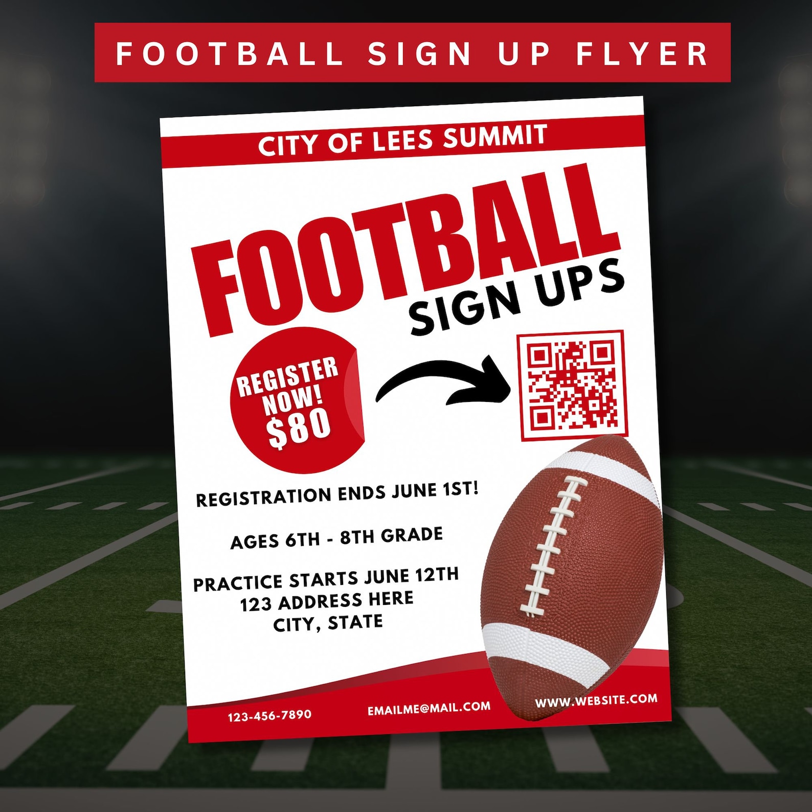 Editable Flyer, Football Flyer, Football Sign up Flyer, Canva Flyer ...