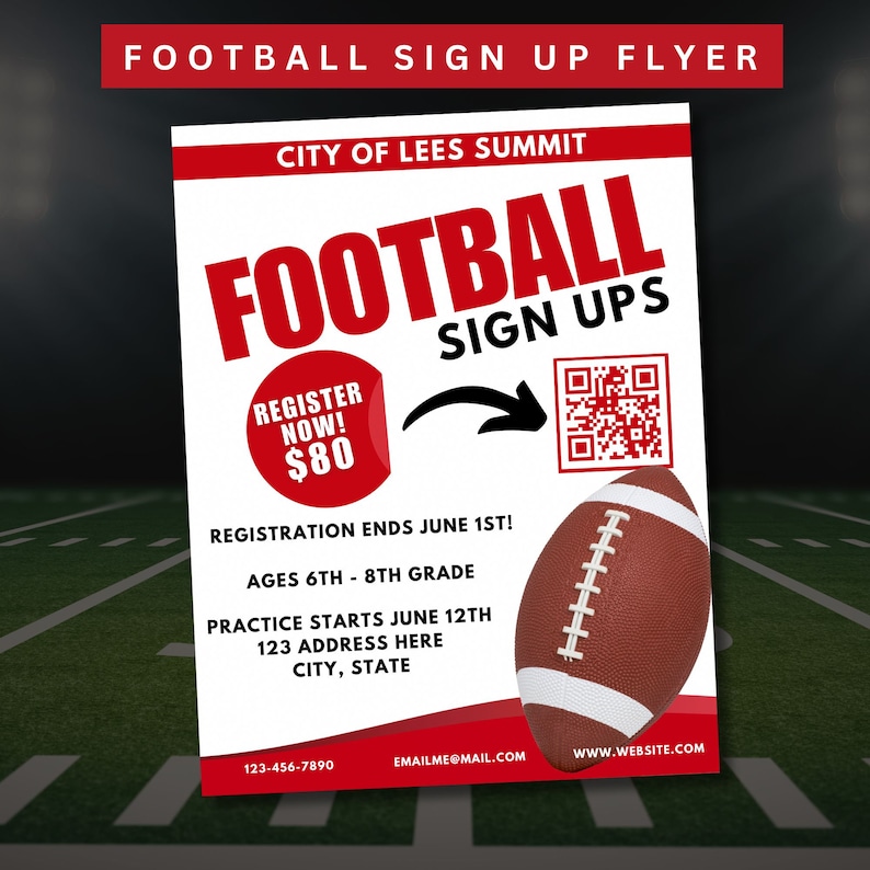 Editable Flyer, Football Flyer, Football Sign up Flyer, Canva Flyer ...