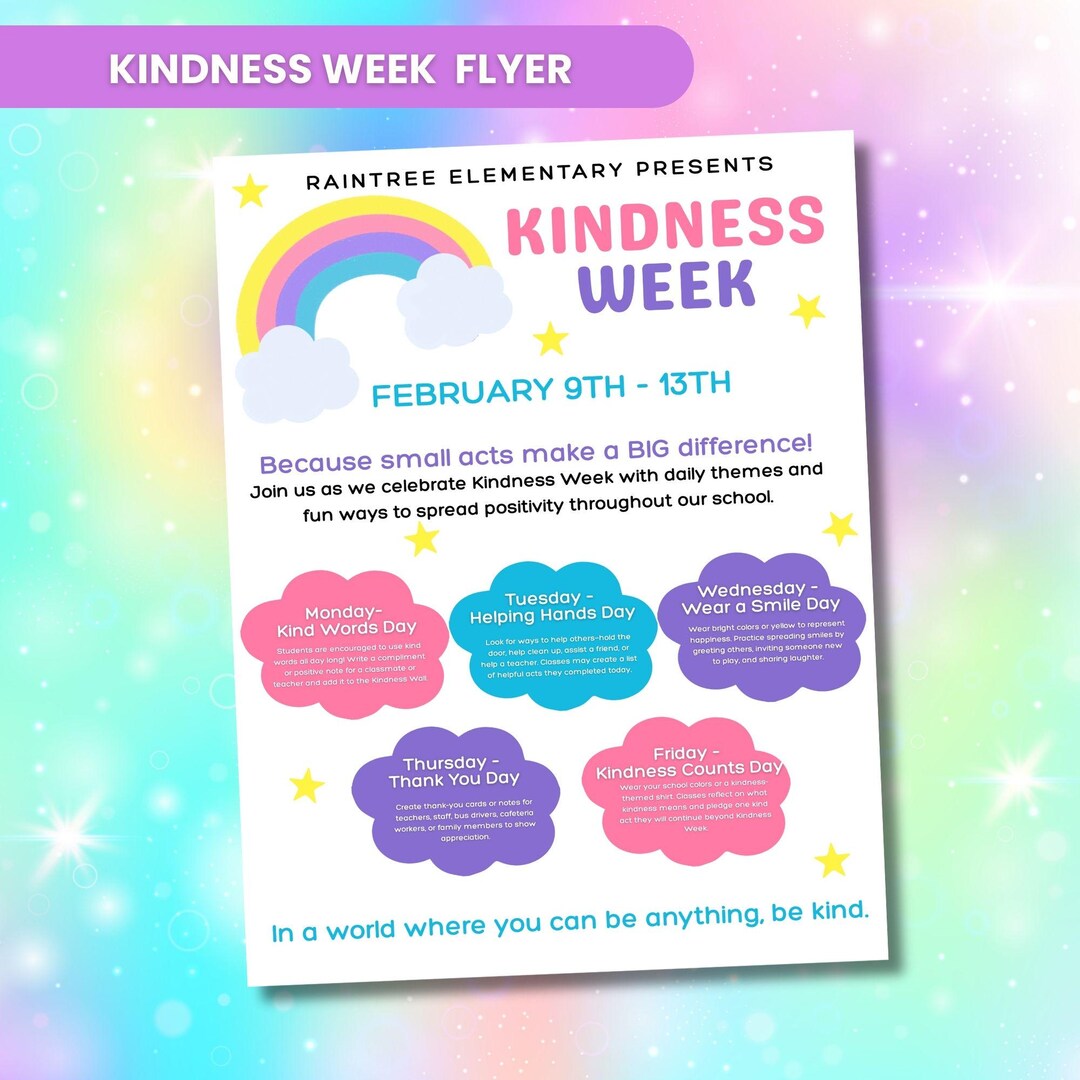 Kindness Week Flyer, Kindness Spirit Week, School Flyer, Spirit Week ...