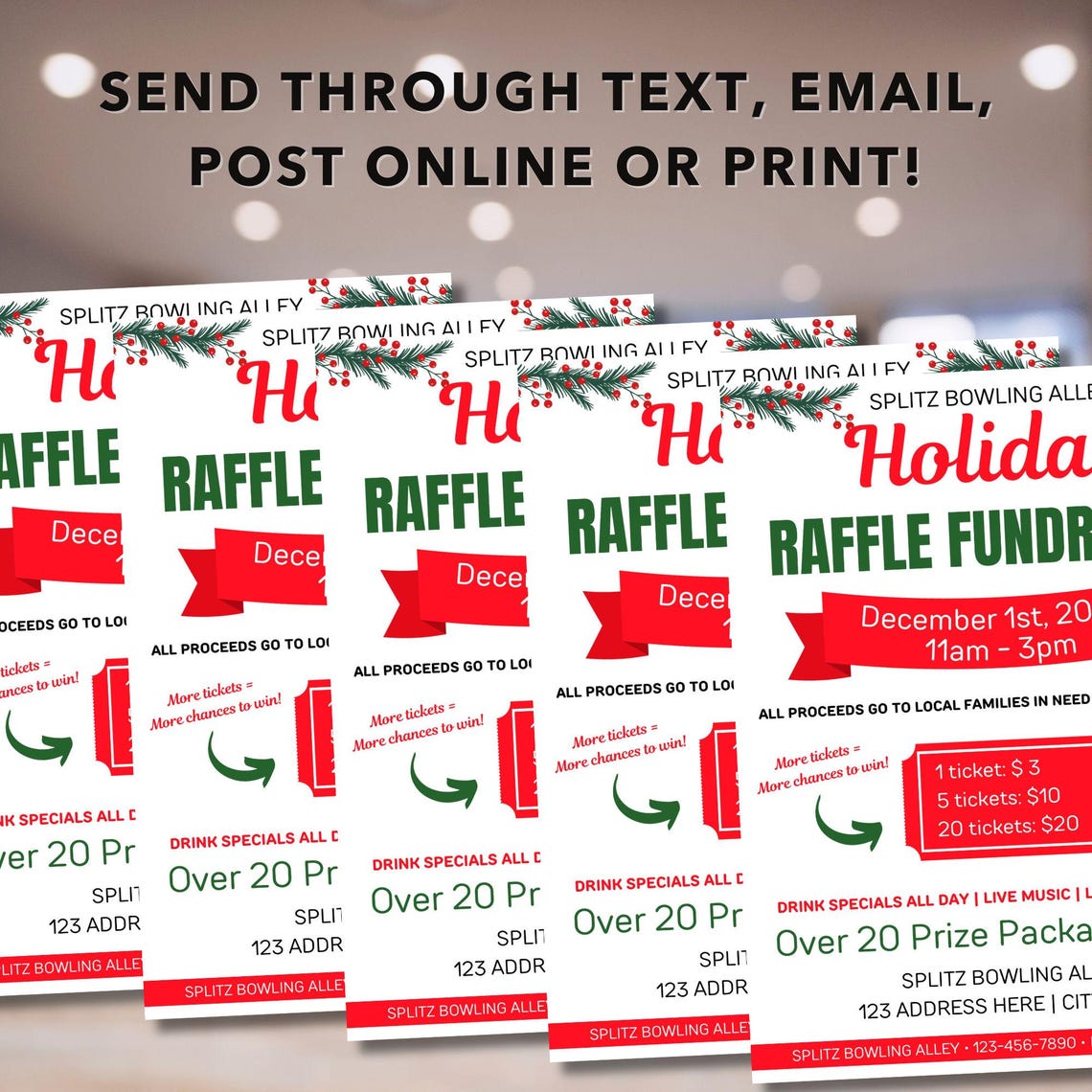 Holiday Raffle Fundraiser Flyer, Raffle Event, Christmas Raffle Flyer ...