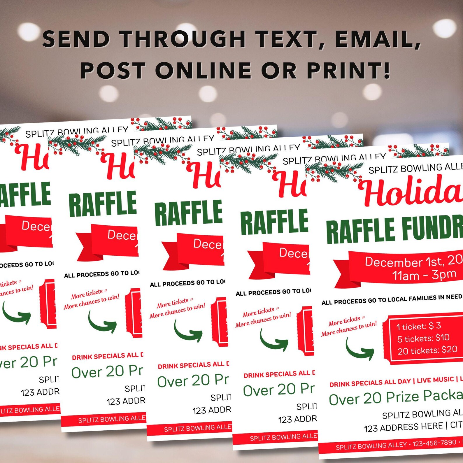 Holiday Raffle Fundraiser Flyer, Raffle Event, Christmas Raffle Flyer ...