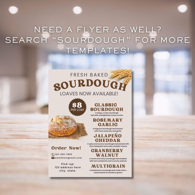 Sourdough Care Card, Sourdough Car Flyer, Bread Flyer, Bread for Sale ...