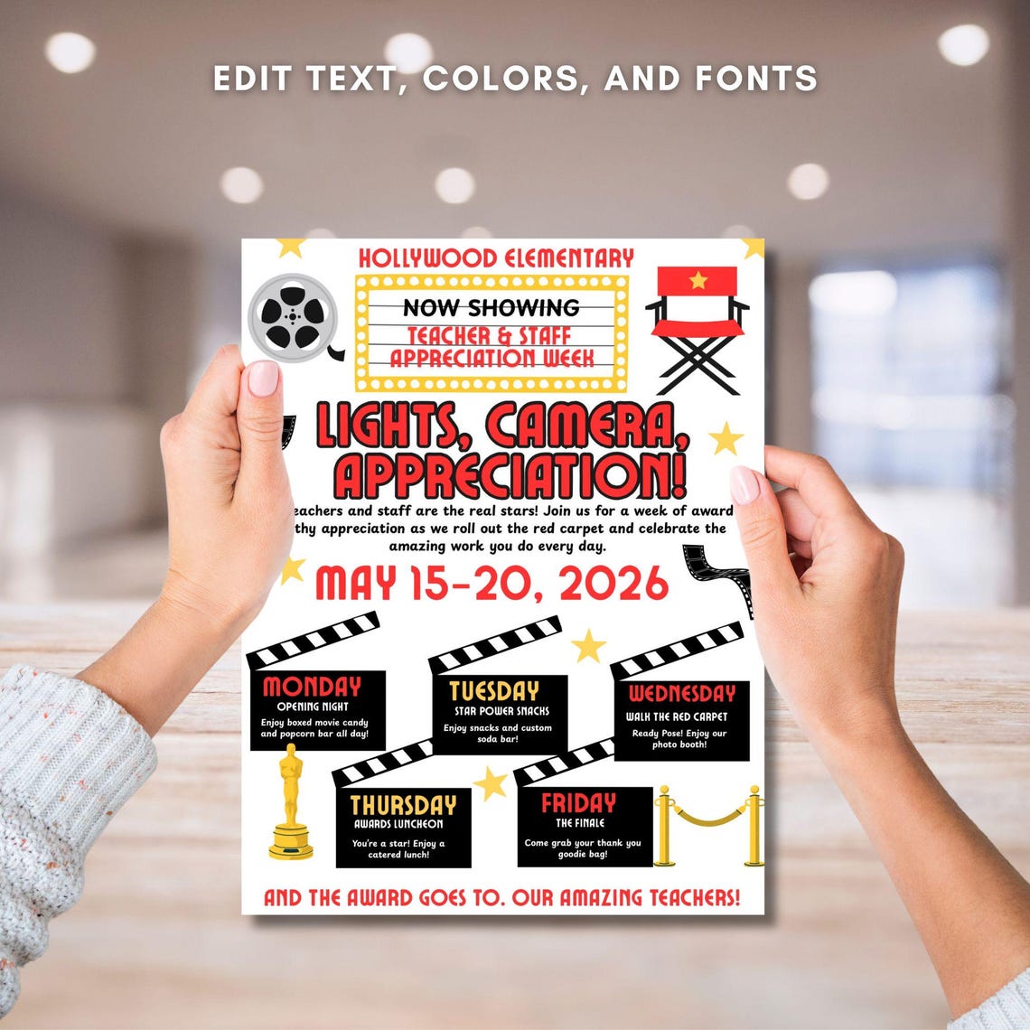 Teacher & Staff Appreciation Week Flyer Template | Hollywood Theme ...